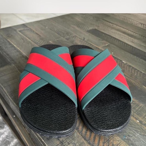Gucci | Shoes | Stylish Red And Green Slide Sandals | Poshmark